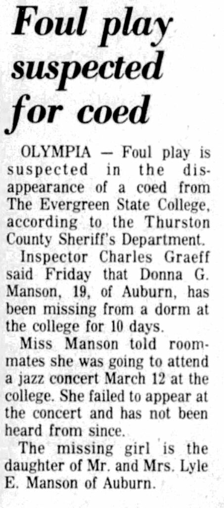 Donna Gail Manson - Ted Bundy's 3rd victim.